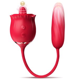 rose sex toys clitoris vibrator, tongue licking & thrusting dildo g spot vibrators adult rose toy with 9 vibrating modes clitoral stimulator sexual pleasure tool for female or couple