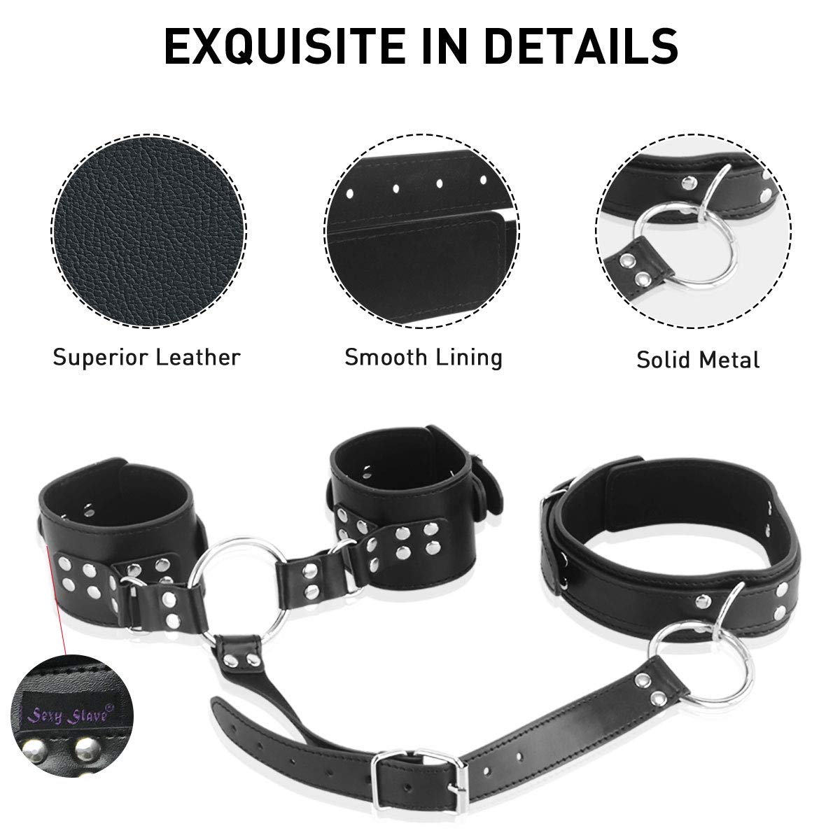 SEXY SLAVE Neck to Wrist Restraints kit, Adult Sex Toys Frisky Beginner Behind Back Handcuffs Collar, Adjustable Bondage Set, Couple SM Sex Game Tool(Black-1)