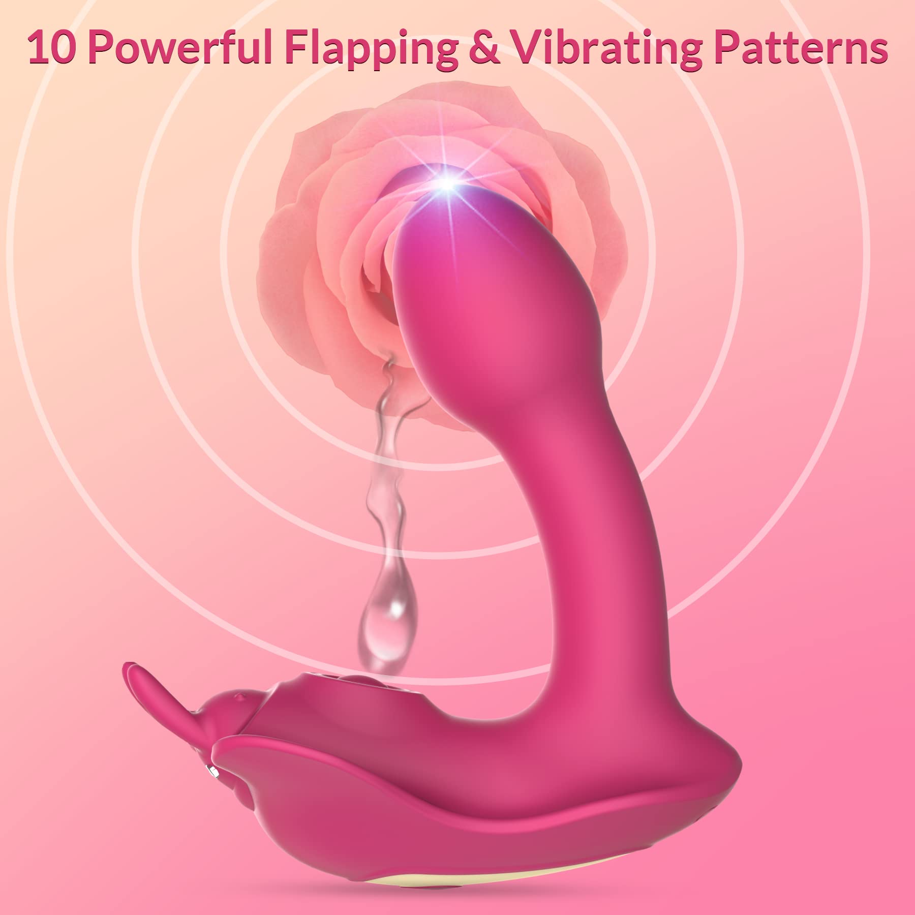 Dual-Action G Spot Vibrator - Boefous Bonnie, Clitoralis Stimulator with Flapping & Vibrating Motion, Remote Control, Butterfly Wearable Vibrator, Adult Sex Toys for Women Pleasure, Rose Red