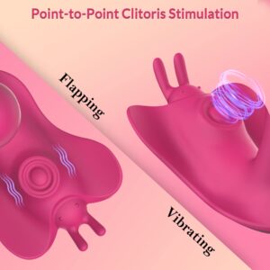 Dual-Action G Spot Vibrator - Boefous Bonnie, Clitoralis Stimulator with Flapping & Vibrating Motion, Remote Control, Butterfly Wearable Vibrator, Adult Sex Toys for Women Pleasure, Rose Red