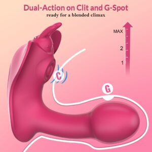 Dual-Action G Spot Vibrator - Boefous Bonnie, Clitoralis Stimulator with Flapping & Vibrating Motion, Remote Control, Butterfly Wearable Vibrator, Adult Sex Toys for Women Pleasure, Rose Red