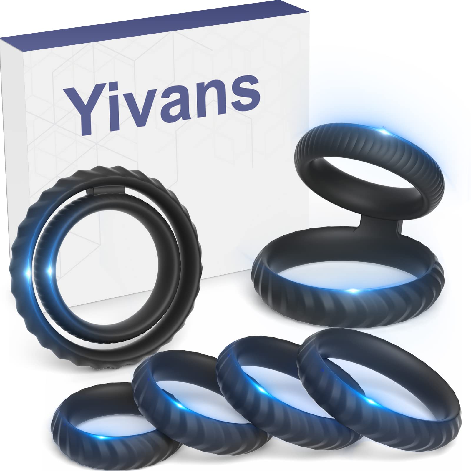 Yivans Silicone Penis Rings Set Sex Toys for Men 6 Pcs Different Sizes Cock Ring for Erection Enhancing, Longer Lasting Stronger Male Soft Stretchy Adult Sex Toys & Games for Couples (Black)