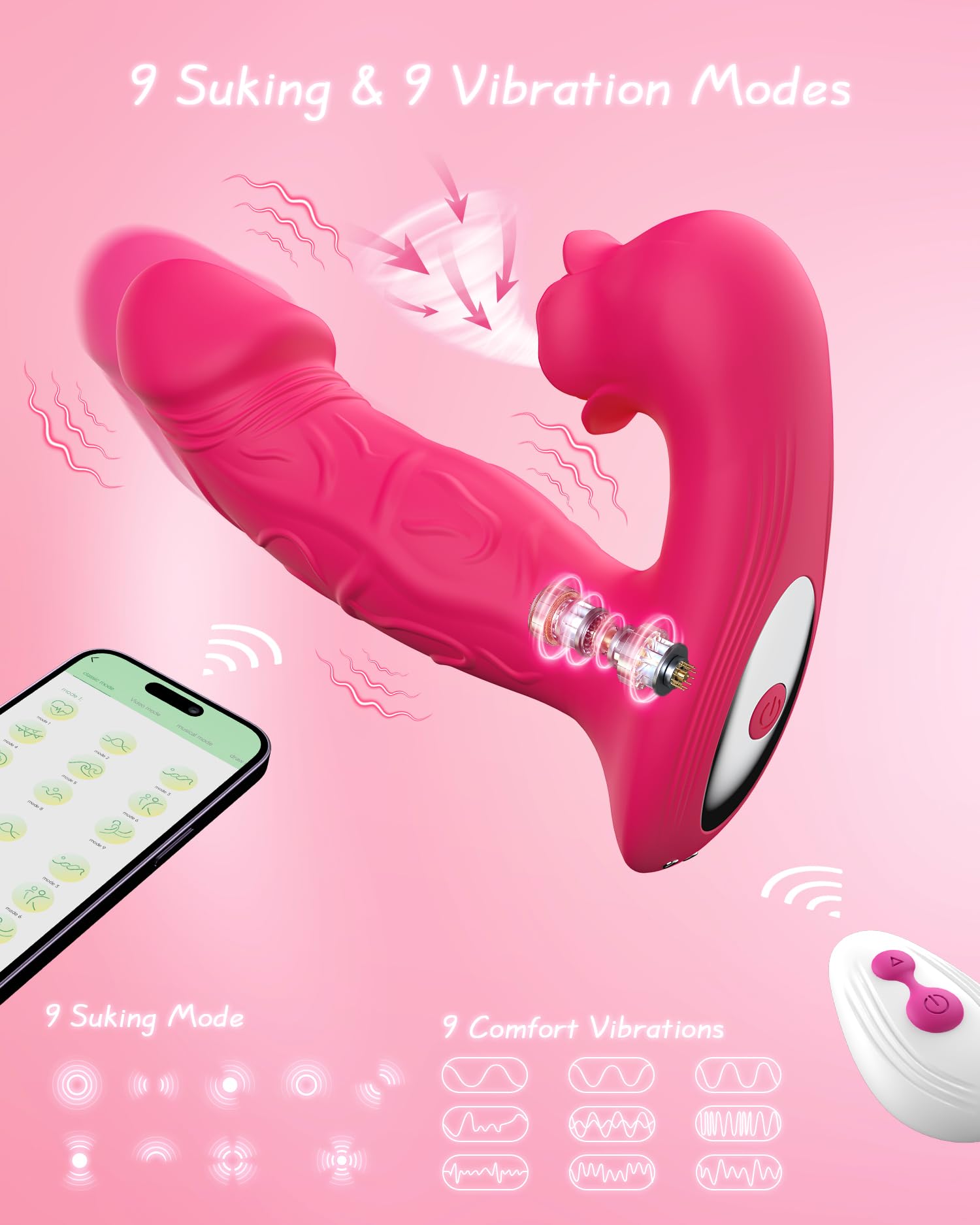 Rose Vibrator Toy for Woman,Sucking Dildo Stimulator with 9 Sucker Vibrators Modes,Remote Control G Spot Nipple Stimulation Sex Toys,Anal Plug for Adult Sex Toy for Woman Female Couples