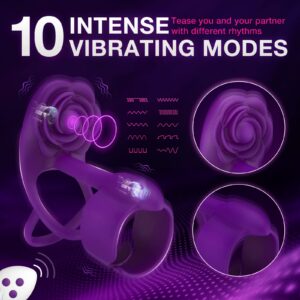 Vibrating Cock Ring Sex Toys for Couples - RIDMII 3 in 1 Vibrating Penis Ring with 10 Vibration, Rose Shaped Female Clitoral Stimulator Vibrators with Remote