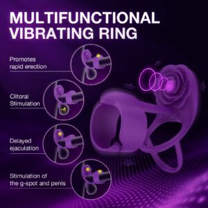 Vibrating Cock Ring Sex Toys for Couples - RIDMII 3 in 1 Vibrating Penis Ring with 10 Vibration, Rose Shaped Female Clitoral Stimulator Vibrators with Remote