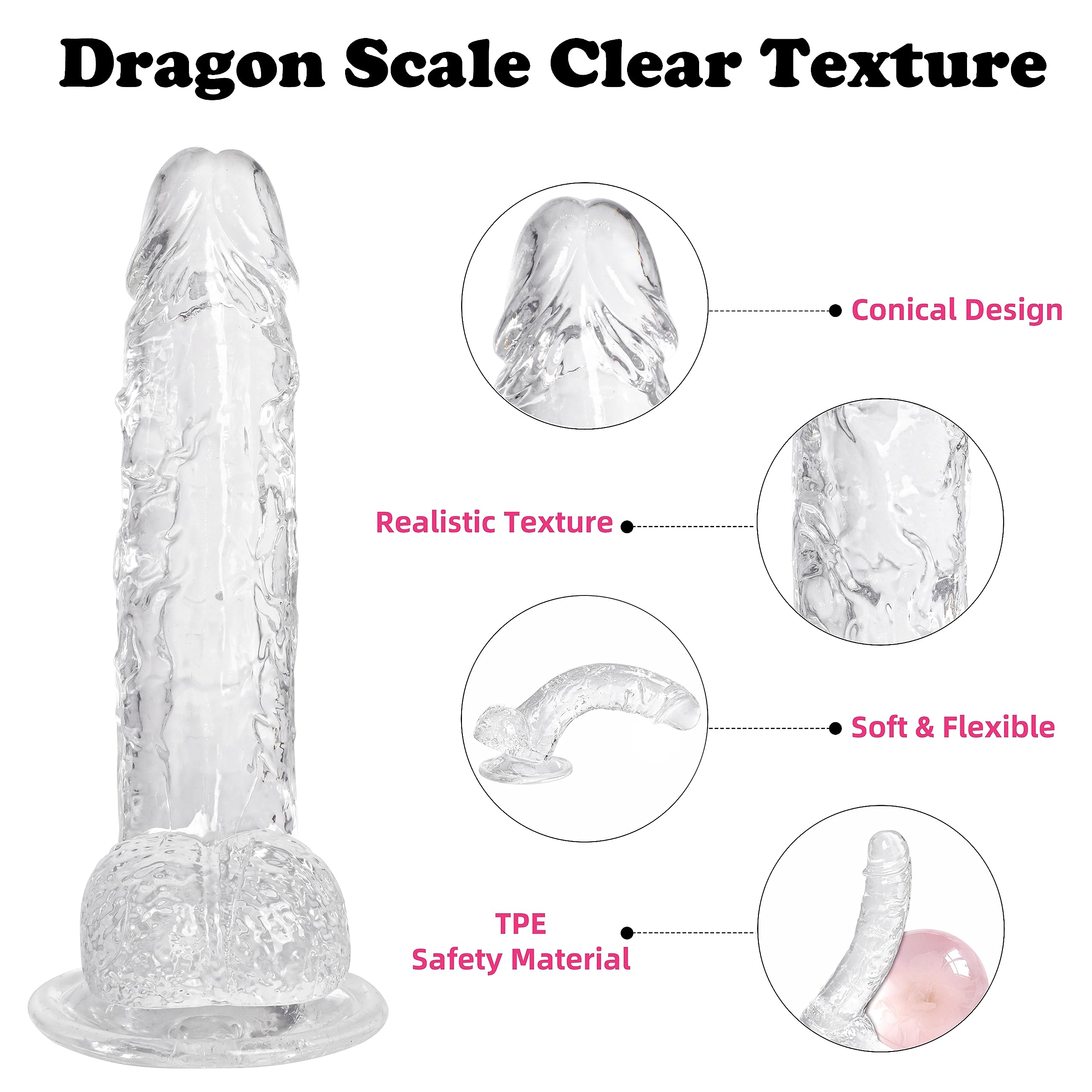 Alovegarden 7.6 Inch Realistic Dildo G-Spot Stimulation Dildos with Powerful Suction Cup for Hands-Free Play Anal Adult Sex Toy for Women and Couple (Clear)