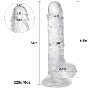 Alovegarden 7.6 Inch Realistic Dildo G-Spot Stimulation Dildos with Powerful Suction Cup for Hands-Free Play Anal Adult Sex Toy for Women and Couple (Clear)