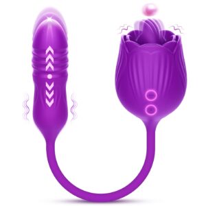 rose sex stimulator for woman, tongue licking rose toy thrusting anal butt plug with 4 * 10 modes, vlatne 4 in 1 clitoral vibrator nipple susker, adult sex toys & games, sex toys for women pleasure…