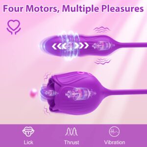 Rose Sex Stimulator for Woman, Tongue Licking Rose Toy Thrusting Anal Butt Plug with 4 * 10 Modes, Vlatne 4 in 1 Clitoral Vibrator Nipple Susker, Adult Sex Toys & Games, Sex Toys for Women Pleasure…