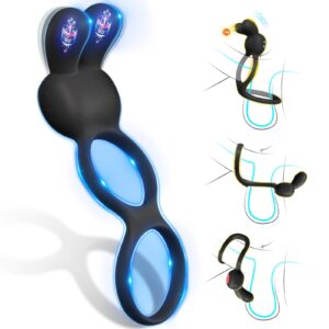 vibrating cock ring with bunny ears, dual silicone penis ring couple male vibrator sex toy for clitoris testicles taint stimulation, adult couples sex toys, vibrators rings for men couples pleasure