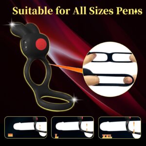 Vibrating Cock Ring with Bunny Ears, Dual Silicone Penis Ring Couple Male Vibrator Sex Toy for Clitoris Testicles Taint Stimulation, Adult Couples Sex Toys, Vibrators Rings for Men Couples Pleasure