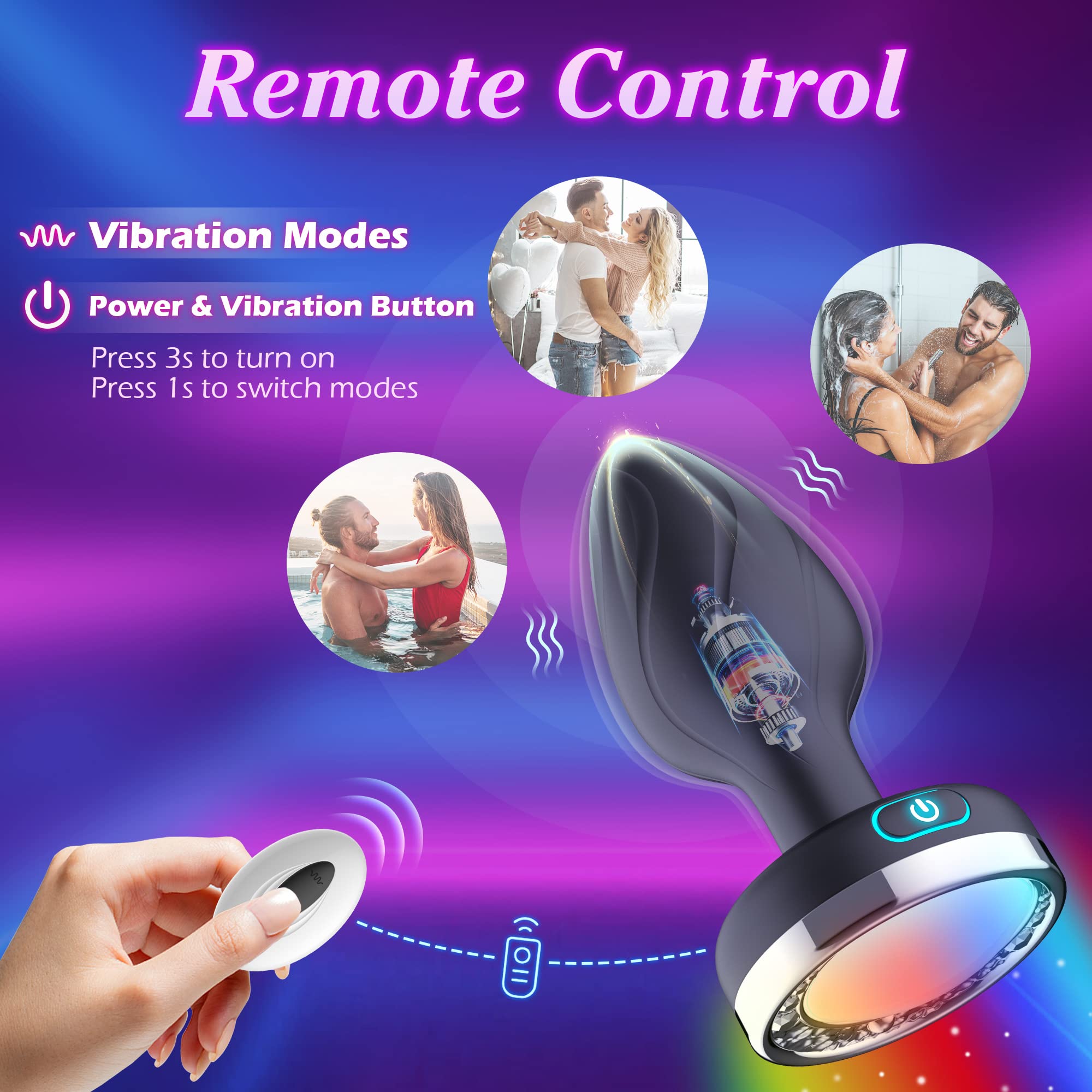 Vibrating Butt Plug, DANKIS Anal Plug with Flashing Light Base, Anal Sex Toys for Men Vibrator, Prostate Massager Adult Toys for Men's Sex, Toys/Woman Sex Anal Vibrator for Her Adult Pleasure