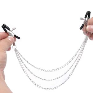 Adjustable Nipple Clamps with Chain - BDSM Restraint Kits Nipple Stimulator Adult Sex Toys for Women Solo or Couples Play - Sensual Fetish Nipple Clips and Breast Teasers (A)