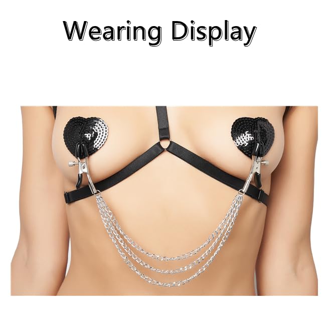 Adjustable Nipple Clamps with Chain - BDSM Restraint Kits Nipple Stimulator Adult Sex Toys for Women Solo or Couples Play - Sensual Fetish Nipple Clips and Breast Teasers (A)