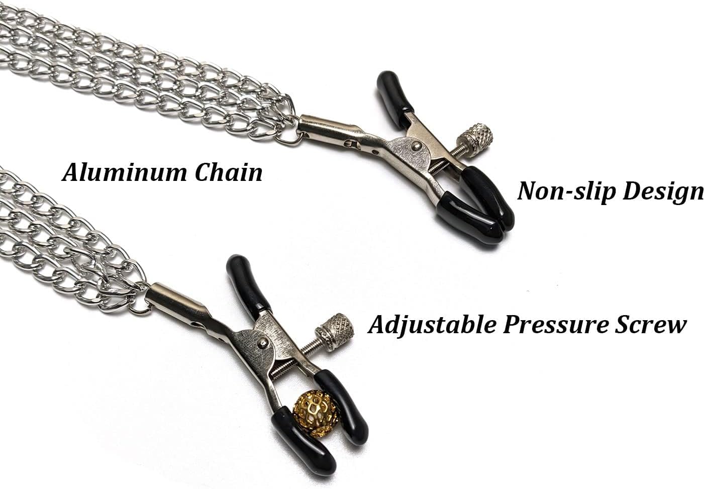 Adjustable Nipple Clamps with Chain - BDSM Restraint Kits Nipple Stimulator Adult Sex Toys for Women Solo or Couples Play - Sensual Fetish Nipple Clips and Breast Teasers (A)