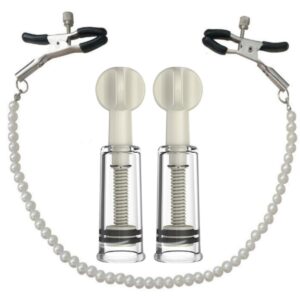 nipple clamps bells pearl chain and nipple suckers 2pcs vacuum suction cup sexual pleasure non piercing adjustable chain nipple clip on jewelry breast clamps for adult women white