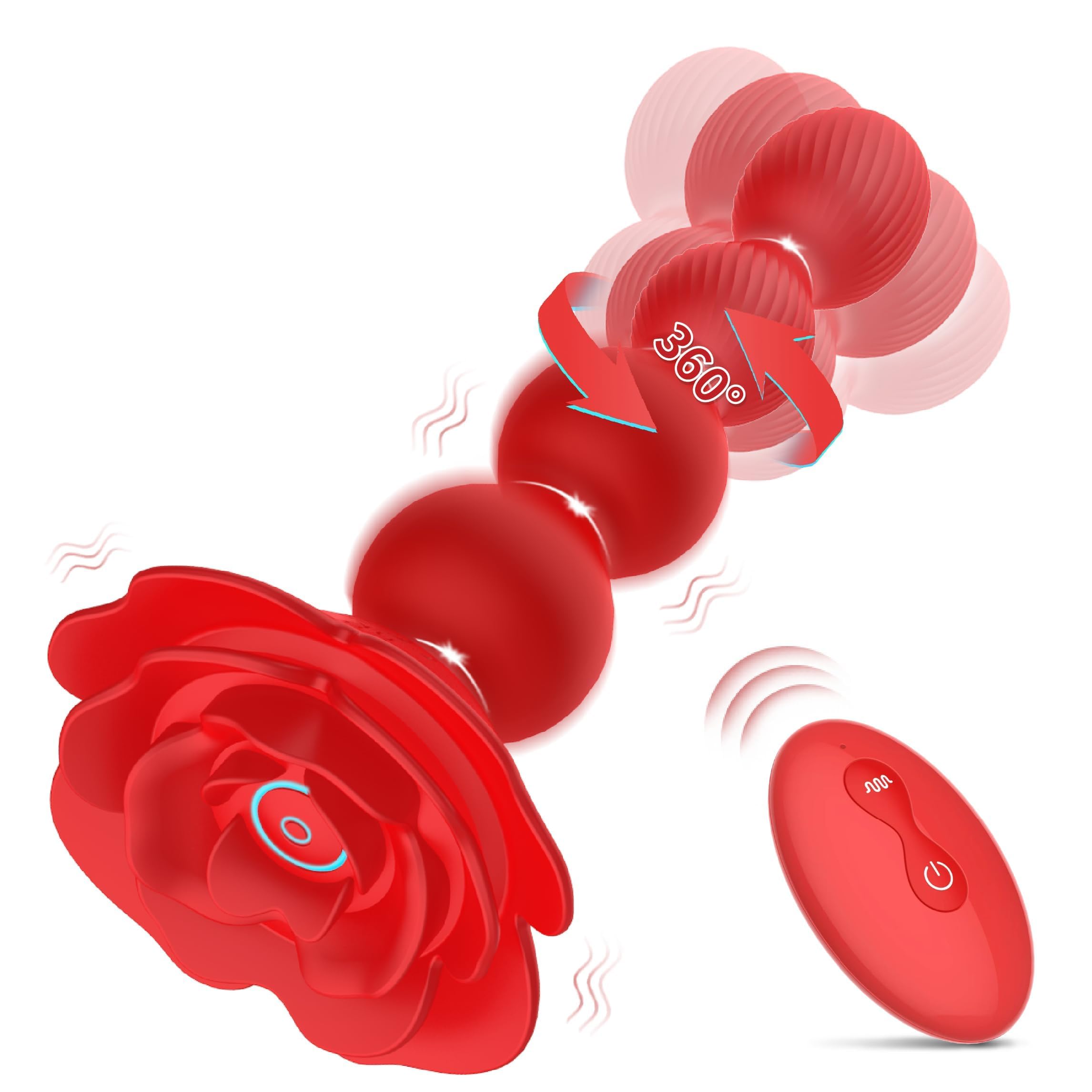 Anal Beads Anal Butt Plug,10 Rotate Twist and Vibrating Modes,Prostate Massager Graded Silicone Design Anal Vibrators for Men,Remote Control Rose Toy for Women,Adult Sex Toys for Couple (Red)