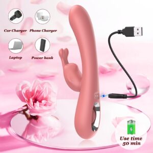 Sex Toys, Rabbit Vibrator with 8 Vibration Modes, Soft Silicone, G-Spot Stimulator, Bunny Vibrators for Clitoral, Vagina, or Nipple, Waterproof, Flexible, Vibrating Adult Toys for Women, Pink