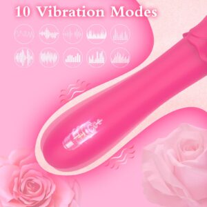 Clitoral G Spot Vibrator with 10 Vibration Modes, Powerful Soft Silicone Dildo Massager Vibrators for Anal Stimulation, Rose Sex Toys for Women