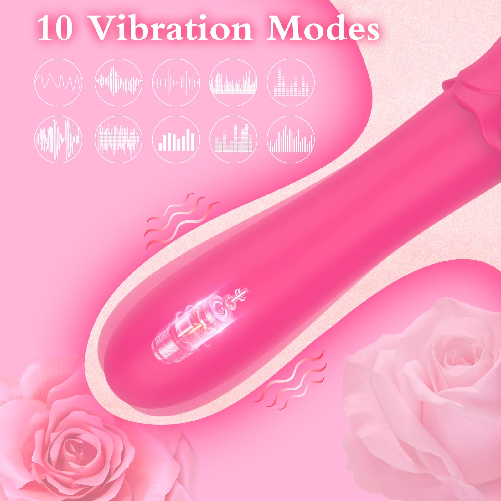 Clitoral G Spot Vibrator with 10 Vibration Modes, Powerful Soft Silicone Dildo Massager Vibrators for Anal Stimulation, Rose Sex Toys for Women