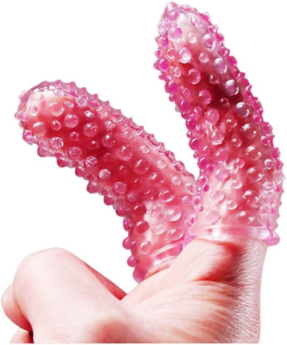 Ousandy Dildo Vibrator G Spot Vibrator Clitoral Finger Sleeve Soft Jelly Clit Adult Couples Sex Toys (Pink)