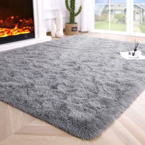 noahas fluffy bedroom carpet,4x5.3 feet,shaggy fuzzy grey soft rugs for bedroom,kids room,plush nursery rug for baby,thick area rugs for living room,cute room decor for girls boys