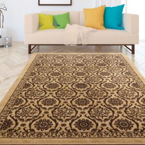 antep rugs alfombras non-skid (non-slip) 8x10 rubber backing floral geometric low profile pile indoor area rugs (brown, 7'10" x 10')