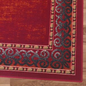 Antep Rugs Alfombras Bordered Modern 4x6 Non-Slip (Non-Skid) Low Pile Rubber Backing Indoor Area Rug (Maroon Red, 4' x 5'8")