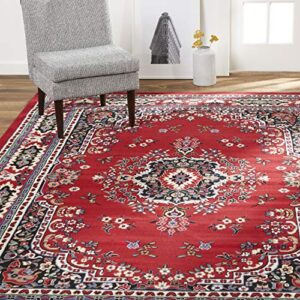 home dynamix premium sakarya traditional medallion border area rug, claret, 7'8"x10'7" rectangle