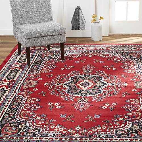 Home Dynamix Premium Sakarya Traditional Medallion Border Area Rug, Claret, 7'8"x10'7" Rectangle