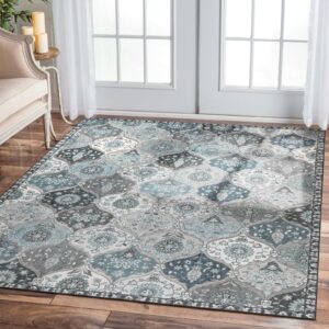 lahome moroccan 6x9 area rugs for living room,ultra-thin carpet for bedroom soft blue rug, oriental machine washable rug distressed non shedding throw rug for dining room office (6x9ft,blue)