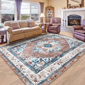 chicrug 5x8 area rugs for living room, red memory foam rugs for bedroom, vintage distressed floral medallion print indoor floor carpet rug for bedside dining room decor