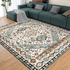 choshome area rug 5x7 washable rug low-pile machine washable vintage rugs for living room, non-slip backing non-shedding indoor floor rugs carpet for bedroom kitchen laundry home office,green