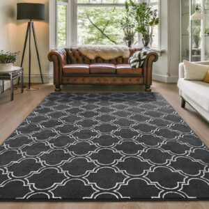 Amearea Fluffy Indoor Trellis Rug, Soft Moroccan Home Rugs for Bedroom, Shag Modern Area Rug for Living Room Kids Room Nursery, Easy Clean, Geometry Home Decor Low Pile Carpet, Dark Grey 4x6 Feet