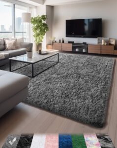 ophanie machine washable 5x8 rugs for living room,grey fluffy carpet large fuzzy plush shag comfy soft, non-slip indoor floor carpet,for kids boys girls, room,bedroom,playroom, home decor aesthetic