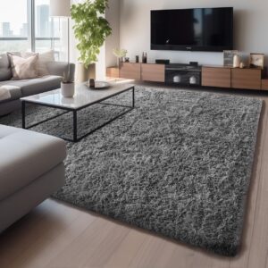 Ophanie Machine Washable 5x8 Rugs for Living Room,Grey Fluffy Carpet Large Fuzzy Plush Shag Comfy Soft, Non-Slip Indoor Floor Carpet,for Kids Boys Girls, Room,Bedroom,Playroom, Home Decor Aesthetic