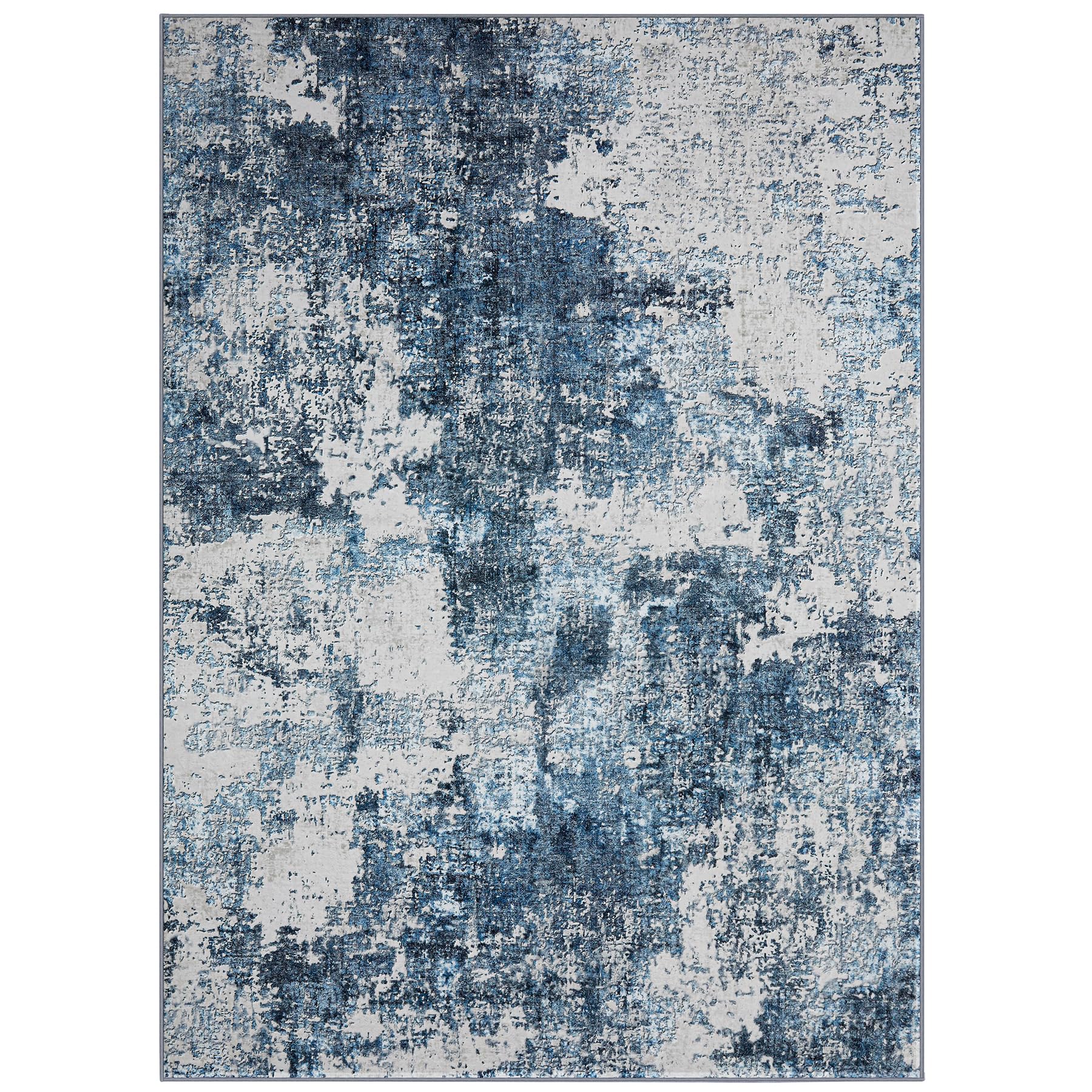 Area Rug Living Room Rugs: 5x7 Washable Rug with Anti-Slip Backing Non-Shedding Stain-Resistant Foldable Modern Abstract Carpet for Bedroom Dining Room Nursery Home Office (Blue)