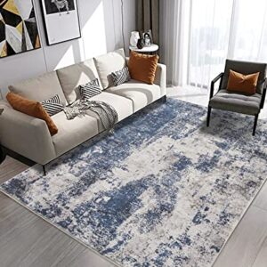 Area Rug Living Room Rugs: 8x10 Large Soft Indoor Carpet Modern Abstract Decor Rug with Non Slip Rubber Backing for Under Dining Table Nursery Home Office Bedroom Blue