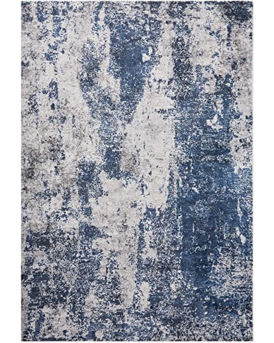 Area Rug Living Room Rugs: 8x10 Large Soft Indoor Carpet Modern Abstract Decor Rug with Non Slip Rubber Backing for Under Dining Table Nursery Home Office Bedroom Blue