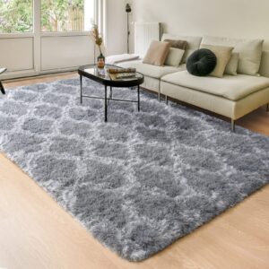 unirea shag area rugs for bedroom living room 3x5 fluffy floor carpet, indoor soft furry plush rug for kids teens room dorm nursery playroom, bedside accent rug home decor, light grey/white