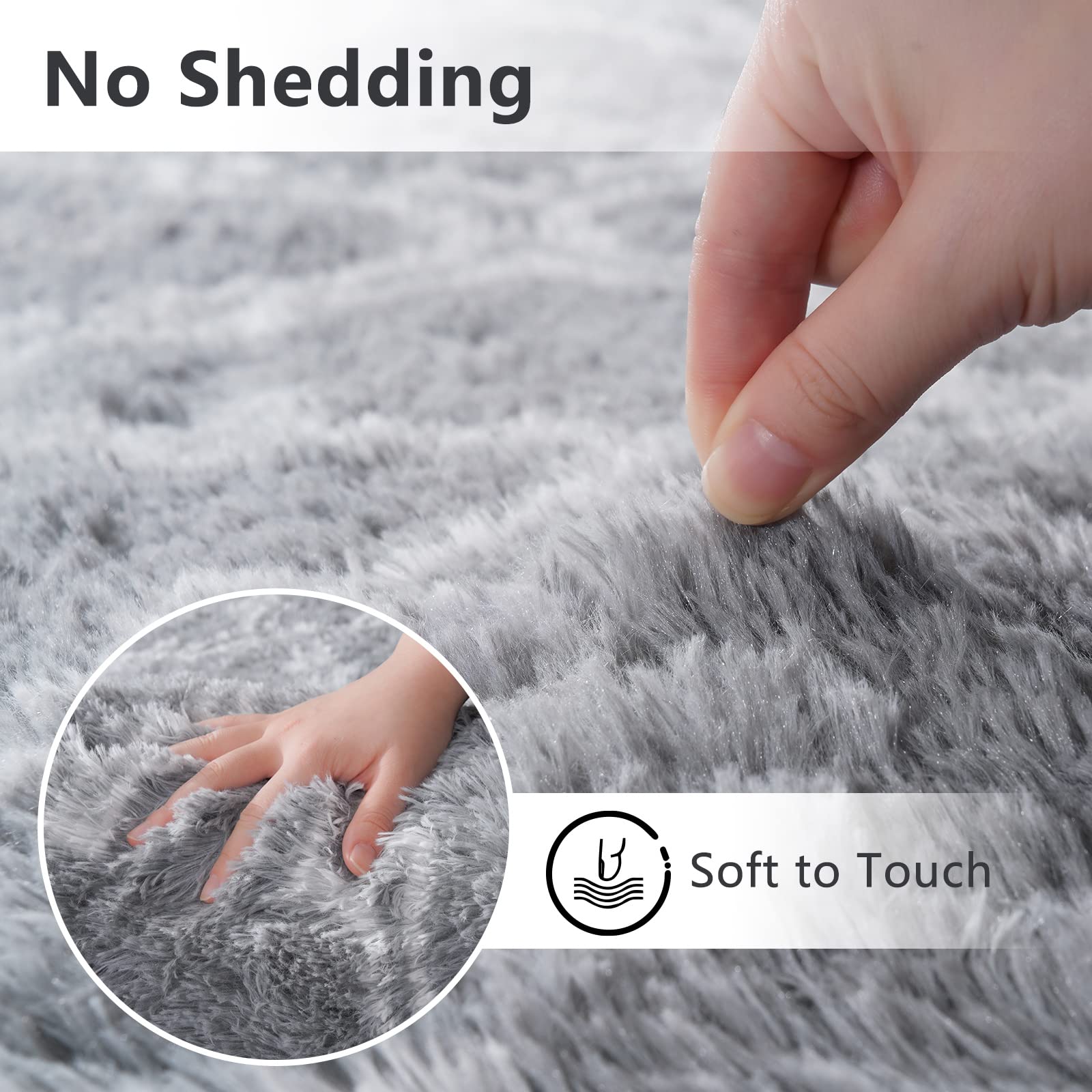 Unirea Shag Area Rugs for Bedroom Living Room 3x5 Fluffy Floor Carpet, Indoor Soft Furry Plush Rug for Kids Teens Room Dorm Nursery Playroom, Bedside Accent Rug Home Decor, Light Grey/White