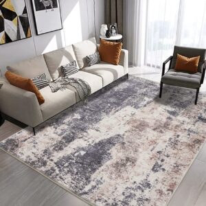 Area Rug Living Room Rugs: 8x10 Large Soft Indoor Carpet Modern Abstract Decor Rug with Non Slip Rubber Backing for Under Dining Table Nursery Home Office Bedroom Gray Brown