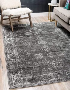 unique loom sofia collection area rug - casino (6' 1" x 9' rectangle, dark gray/ ivory)