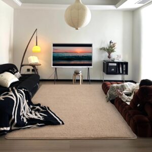 DweIke Modern Beige Area Rugs for Bedroom Living Room, 4x6 ft Thickened Memory-Foam Indoor Carpets, Minimalist Style Carpet Suitable for Boys Girls and Adults with Super Soft Touch, Washable