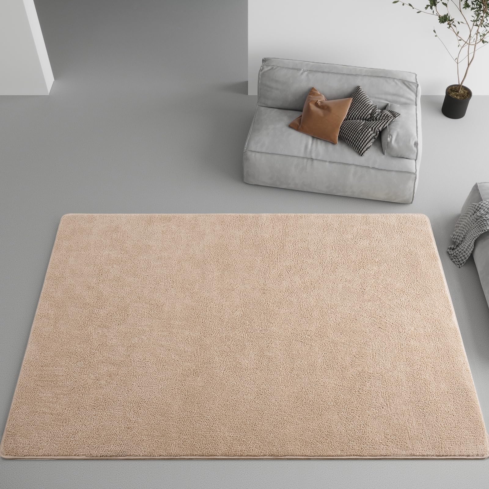 DweIke Modern Beige Area Rugs for Bedroom Living Room, 4x6 ft Thickened Memory-Foam Indoor Carpets, Minimalist Style Carpet Suitable for Boys Girls and Adults with Super Soft Touch, Washable