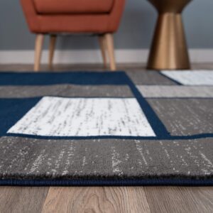 Rugshop Contemporary Modern Boxes Area Rug 5' 3" x 7' 3" Navy