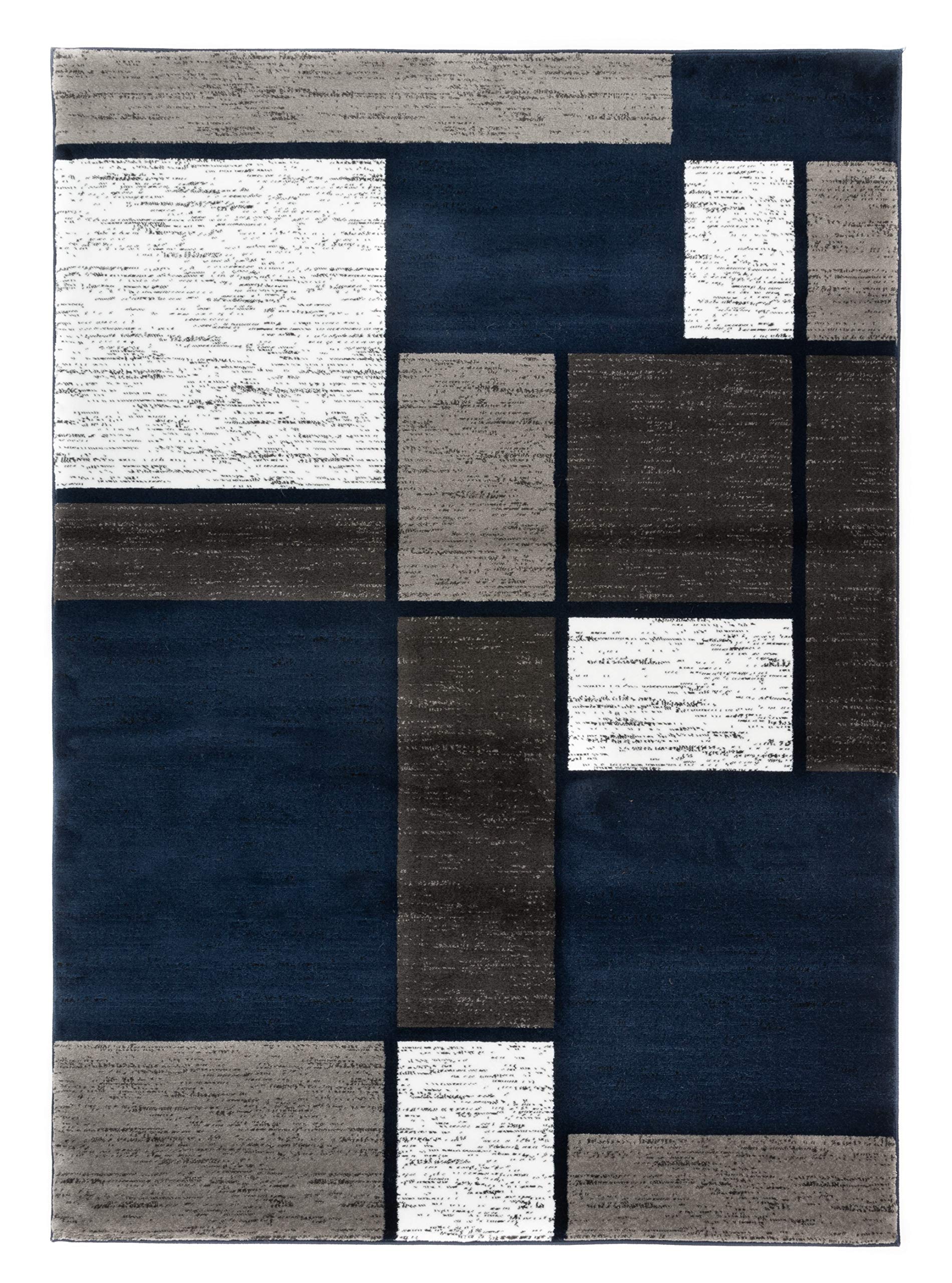 Rugshop Contemporary Modern Boxes Area Rug 5' 3" x 7' 3" Navy