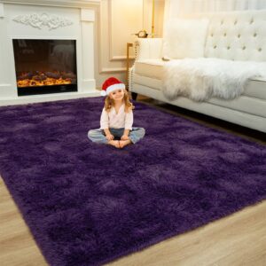 fosirug rugs for bedroom 5x8 feet area rug for living room ultra soft shaggy carpet for home decor long plush fluffy mat faux fur rug for bedside nursery kids room college drom, purple