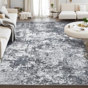 area rug living room : 5x7 indoor soft fluffy abstract carpet for bedroom kitchen dining room floor washable plush throw large accent rug home office nursery decor - gray