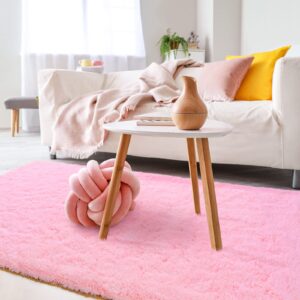 Lascpt Area Rugs for Living Room, Super Soft Fluffy Fuzzy Furry Shag Rug for Bedroom, Pink, 3x5, Plush Carpet Home Decor for Girls Kids Dorm Room, Accent Indoor Non-Slip Cute Baby Nursery Rug